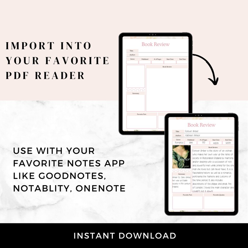 Book Review Template Printable | Digital Book Review Notes | Book ...