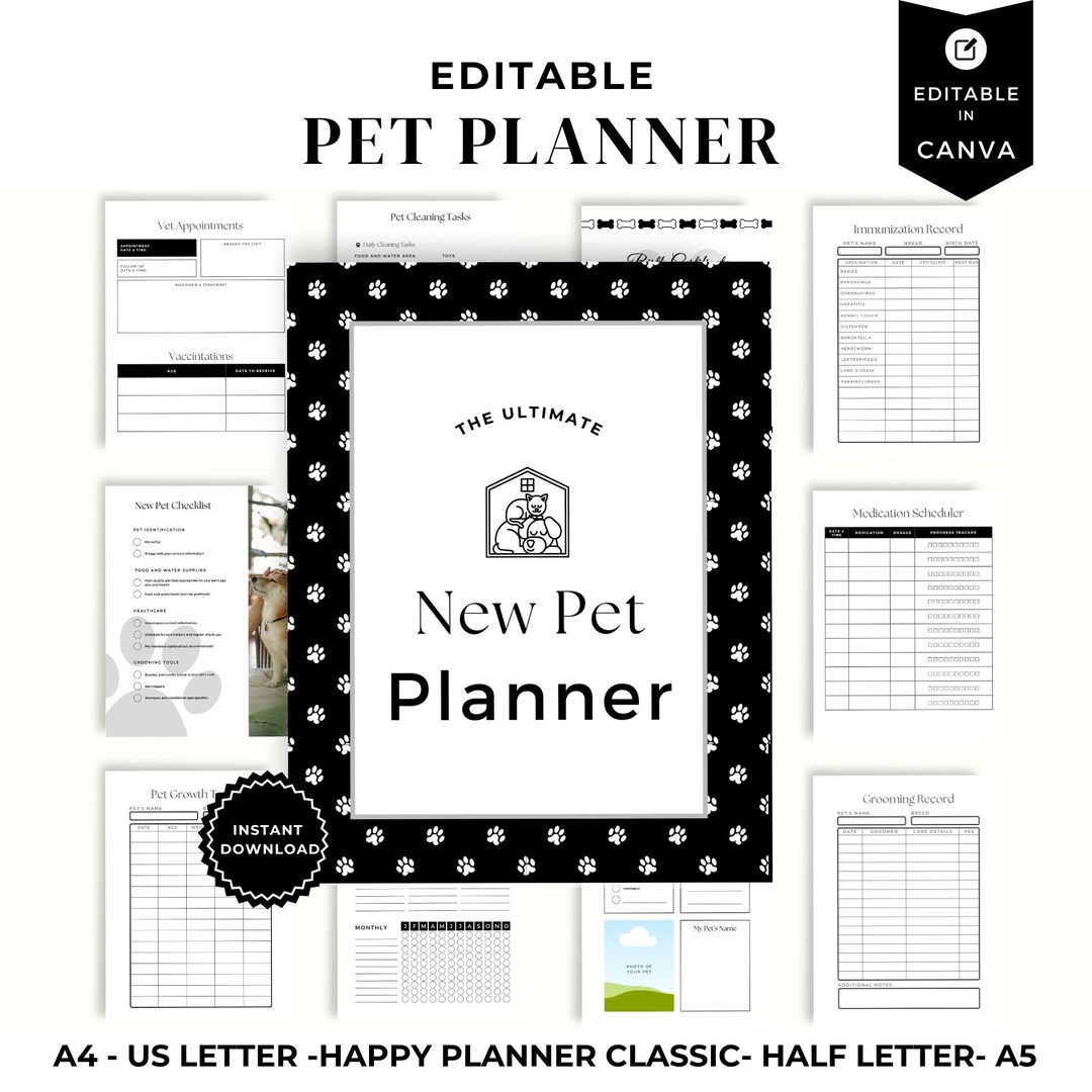 Editable Pet Planner Bundle| New Puppy Planner |pet Health|dog Training ...
