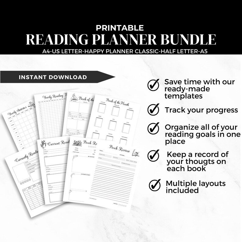 Reading Planner | Book Journal | Happy Planner Insert | Reading Journal ...