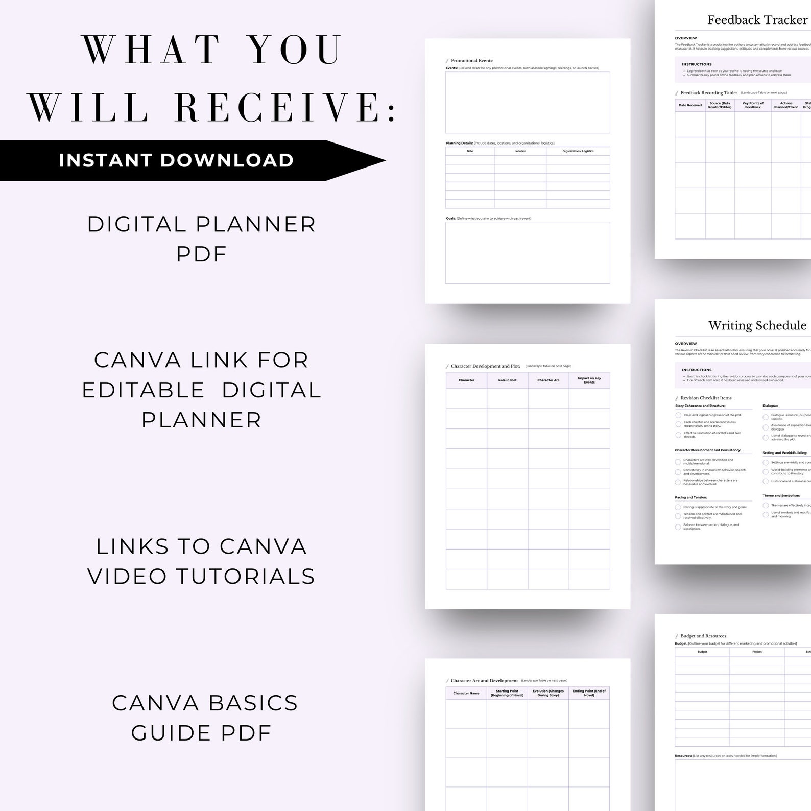 Digital Novel Planner | Writing Workbook | Nanowrimo Planner | Novel ...