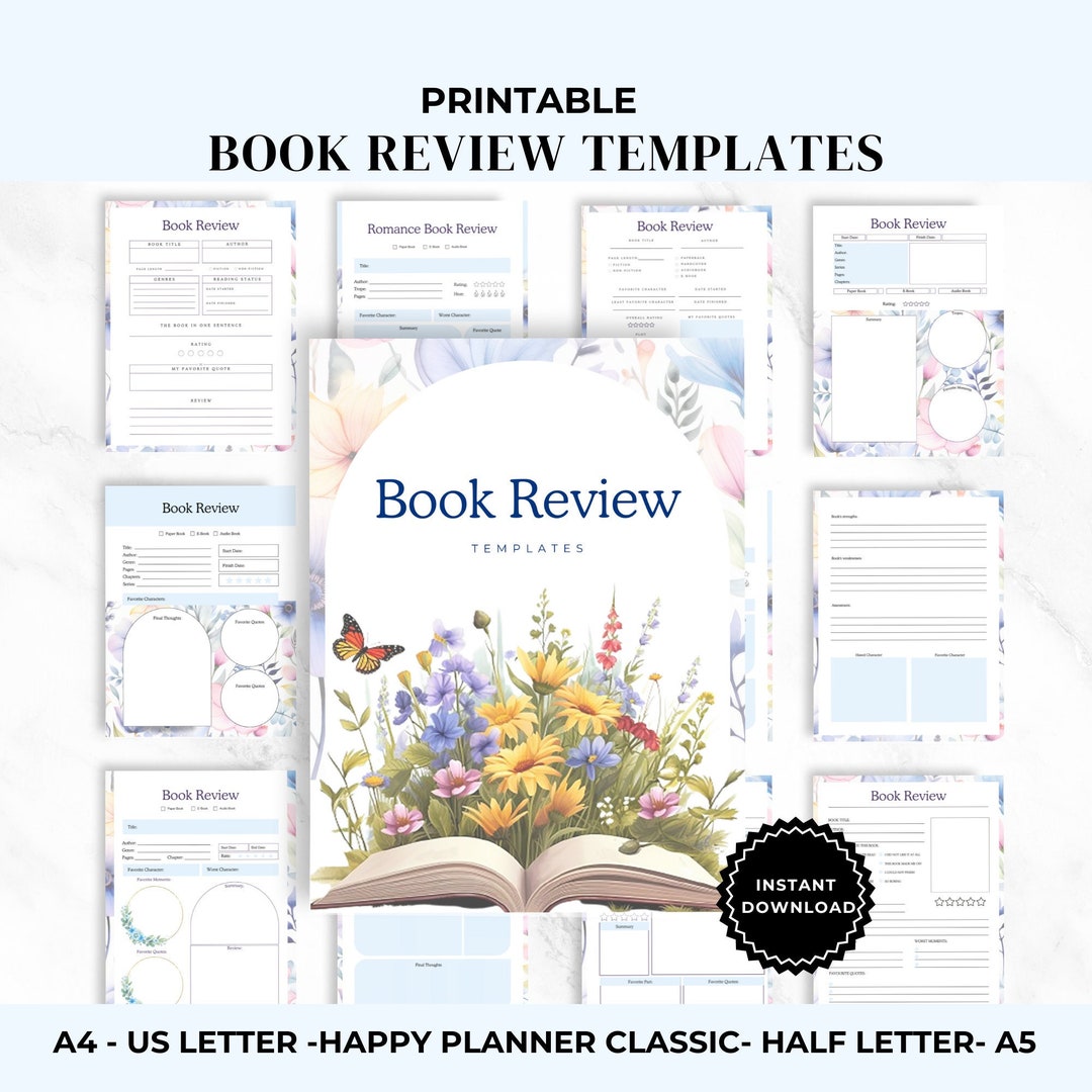 Book Review Template Printable Digital Book Review Notes Book Review ...