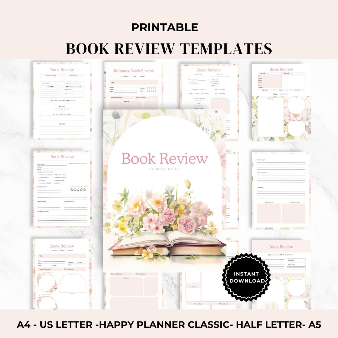 Book Review Template Printable | Digital Book Review Notes | Book ...