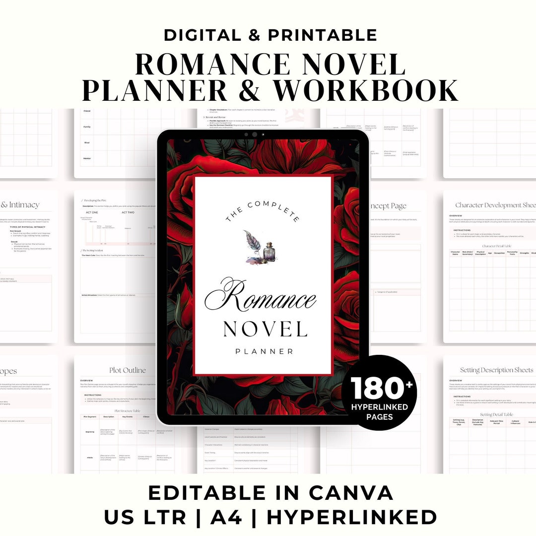 Digital Romance Novel Workbook | Writing Planner | Nanowrimo Planner | Novel Writing | Writing ...