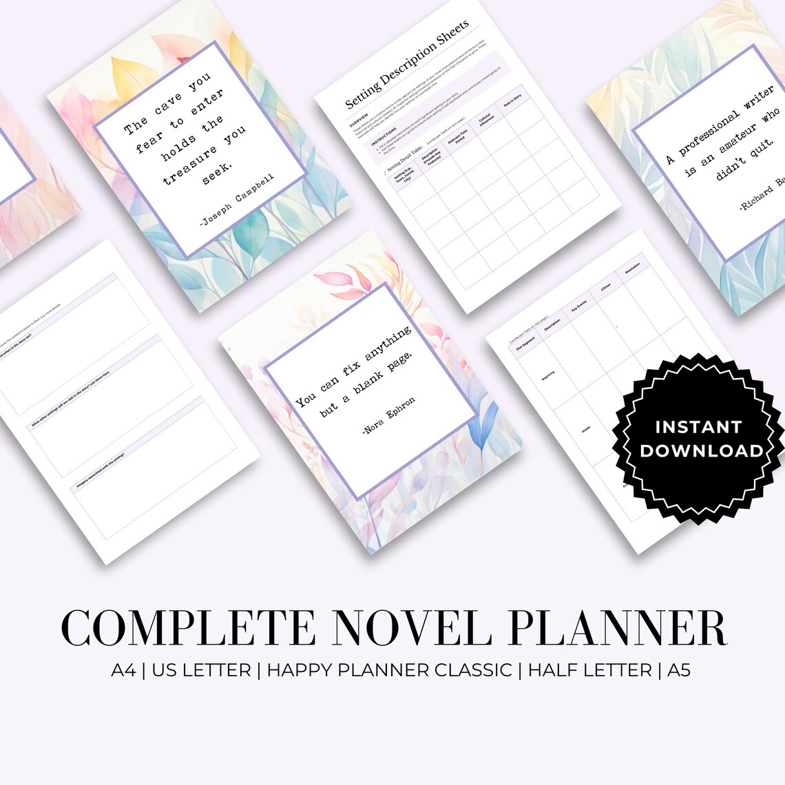 Printable Novel Planner Writing Workbook Novel Template A4 A5 Happy ...