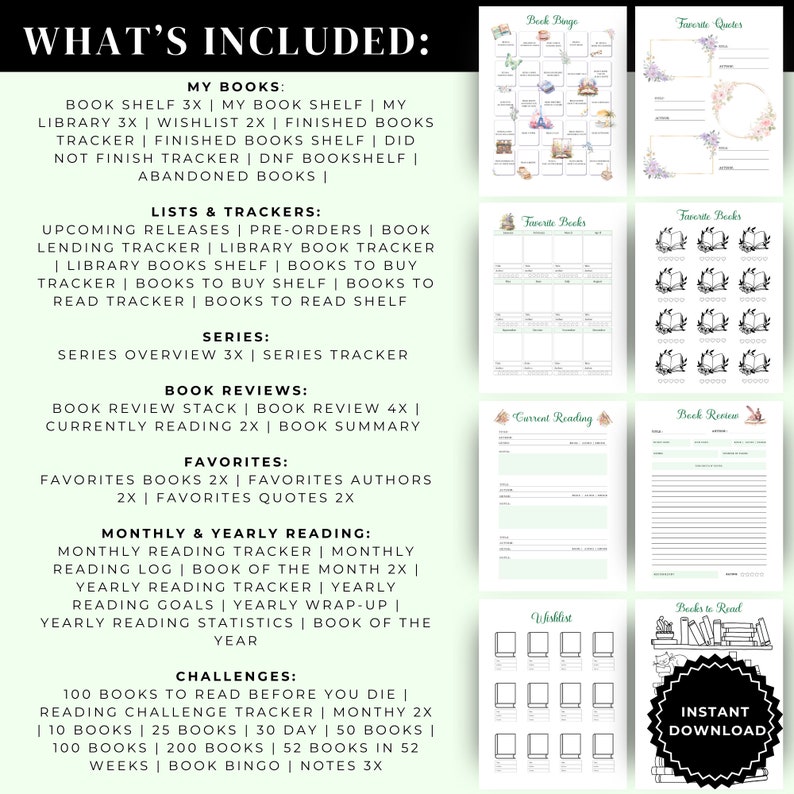 Reading Planner | Book Journal | Happy Planner Insert | Reading Journal ...