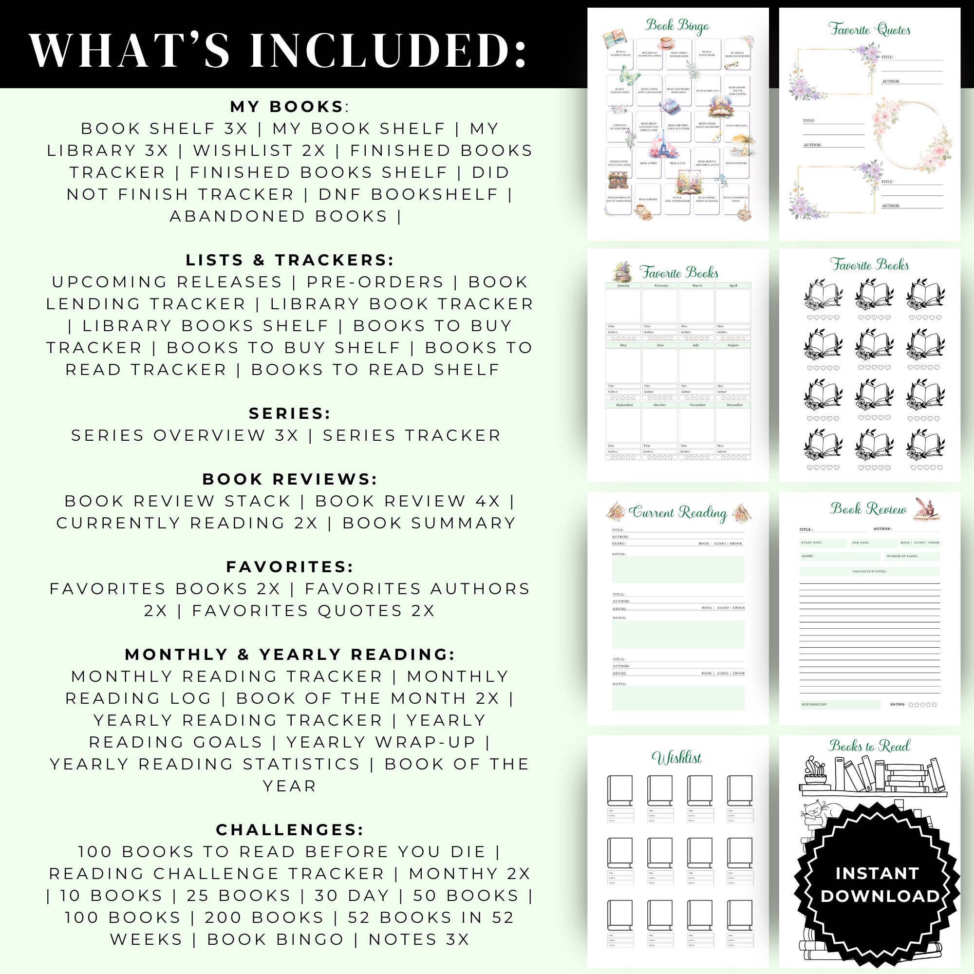 Reading Planner | Book Journal | Happy Planner Insert | Reading Journal ...