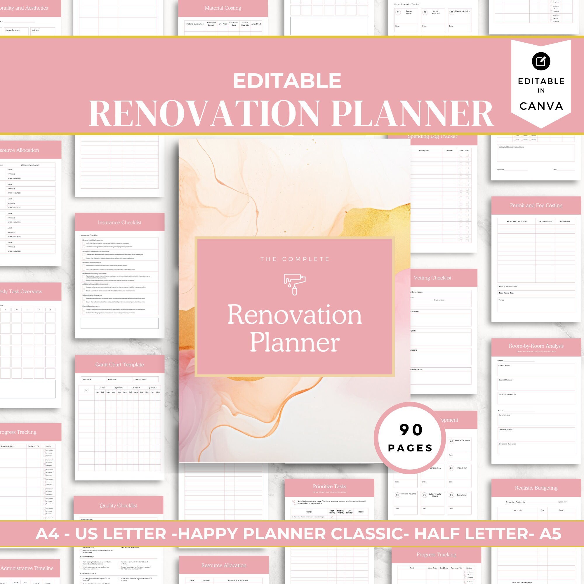 Editable Home Renovation Planner Canva Renovation Budget Home Remodel ...