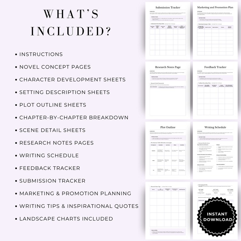 Digital Novel Planner | Writing Workbook | Nanowrimo Planner | Novel ...