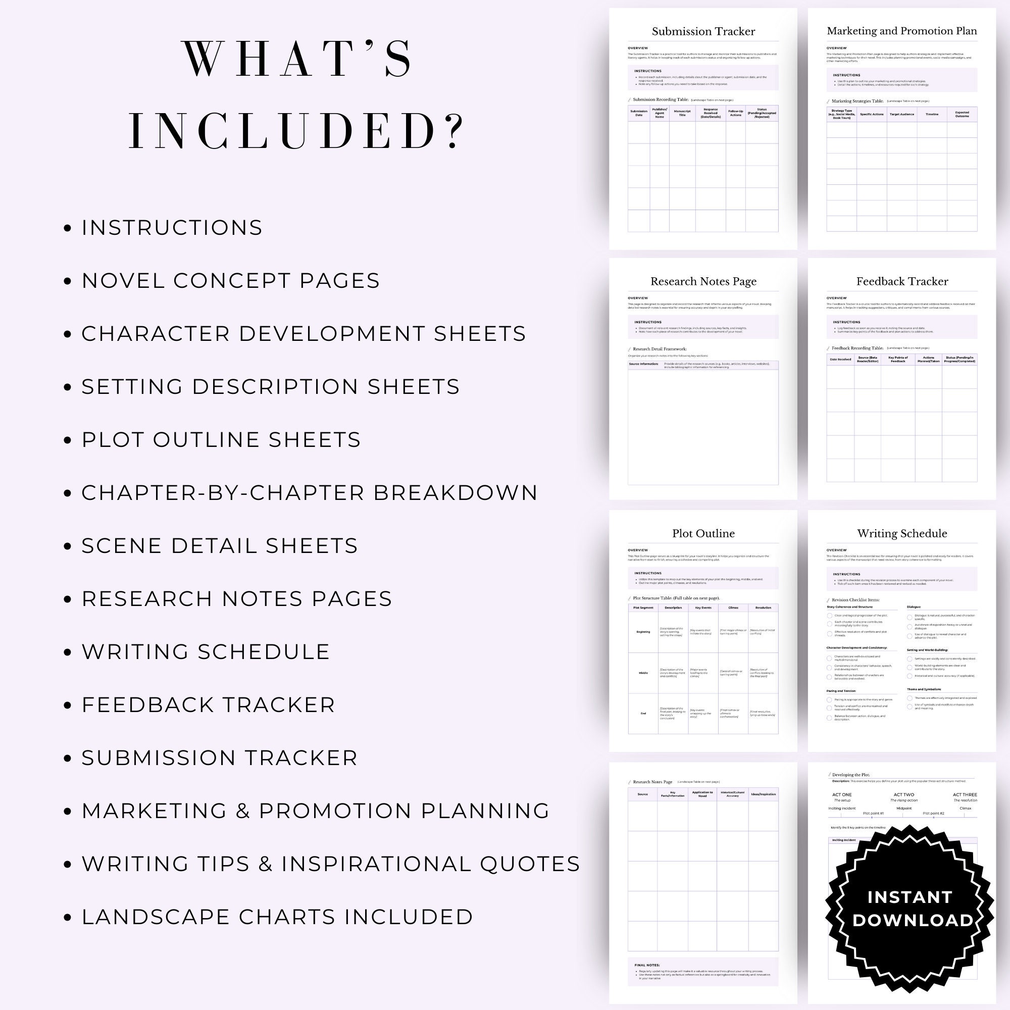 Digital Novel Planner | Writing Workbook | Nanowrimo Planner | Novel ...