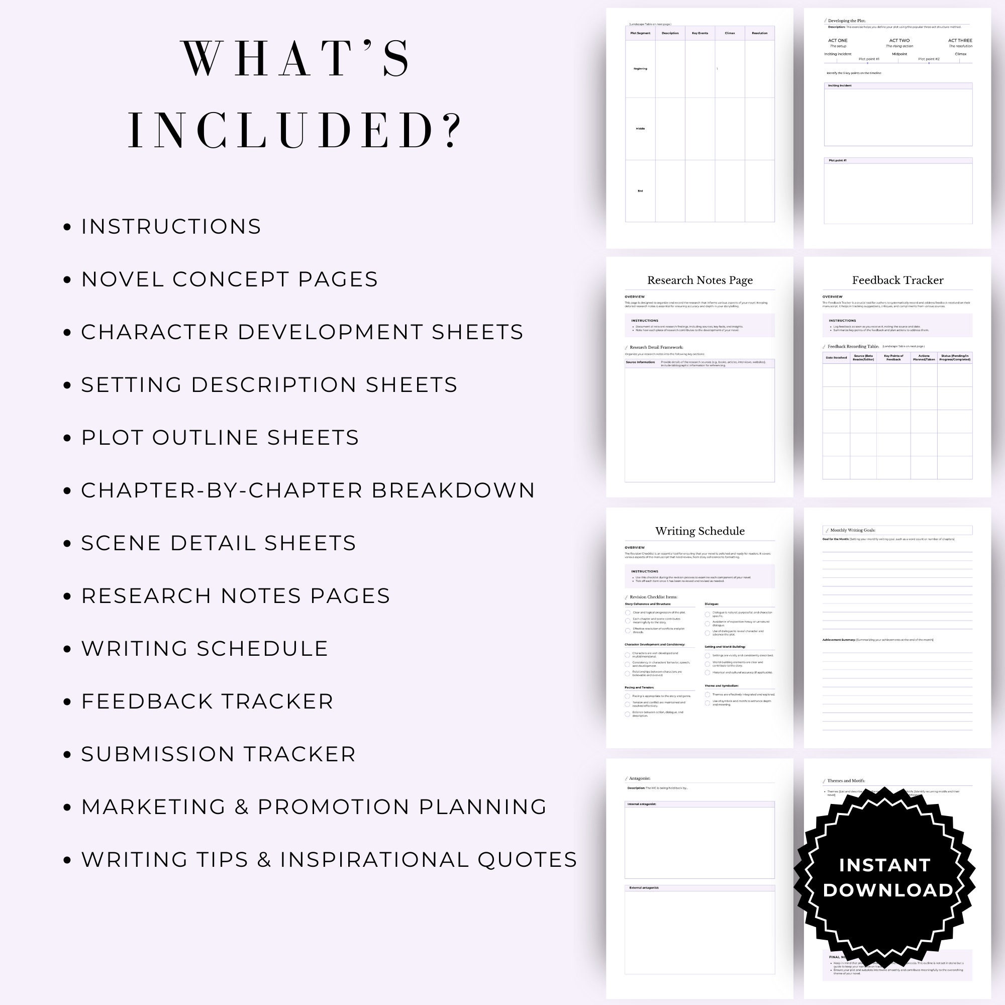 Printable Novel Planner | Writing Workbook | Novel Template| A4 A5 ...