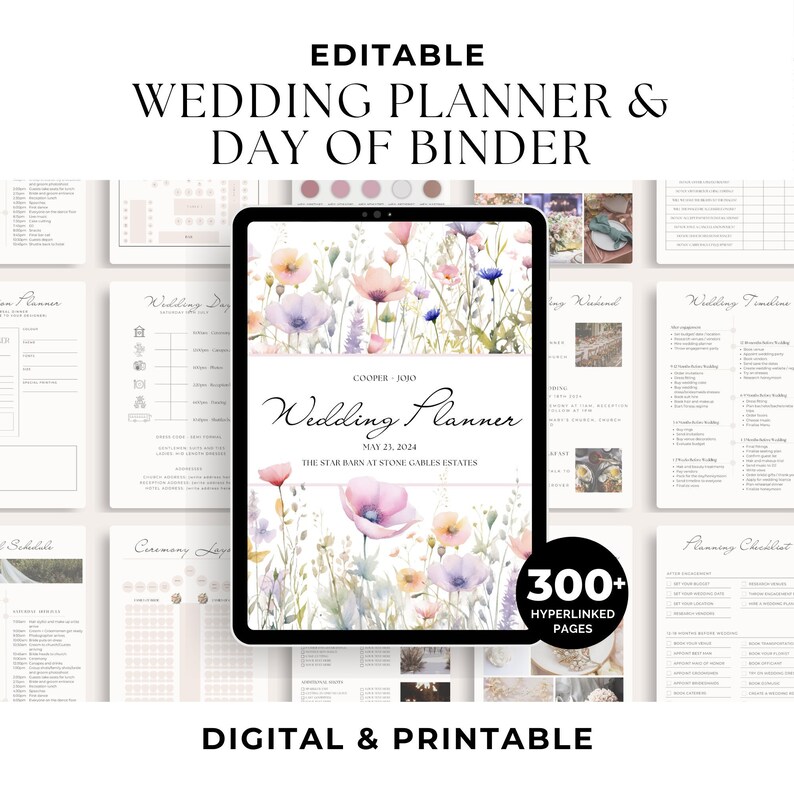 300 + Page Digital Printable Wedding Planner & Day of Binder, Editable ...