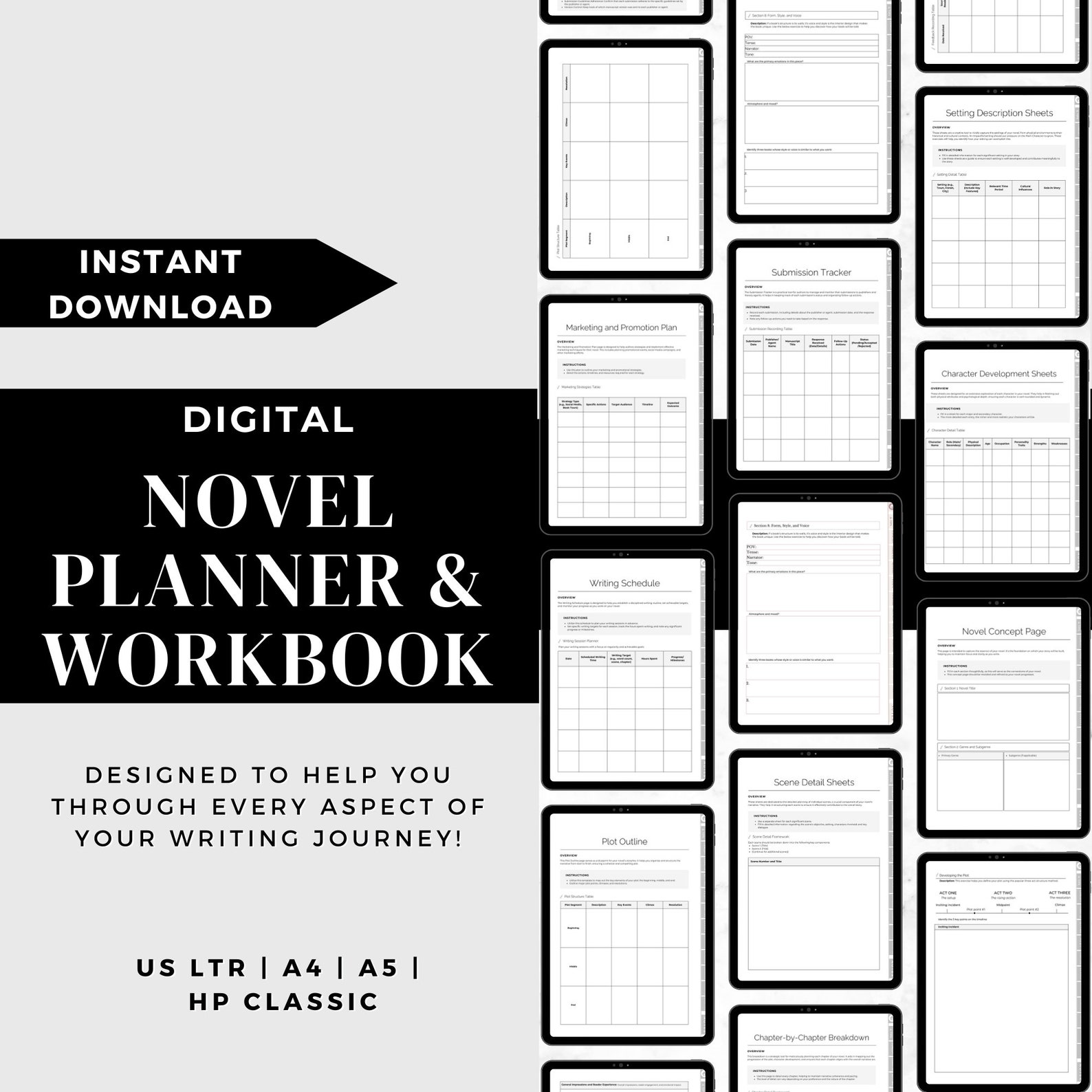 Digital Novel Planner | Writing Workbook | Nanowrimo Planner | Novel ...