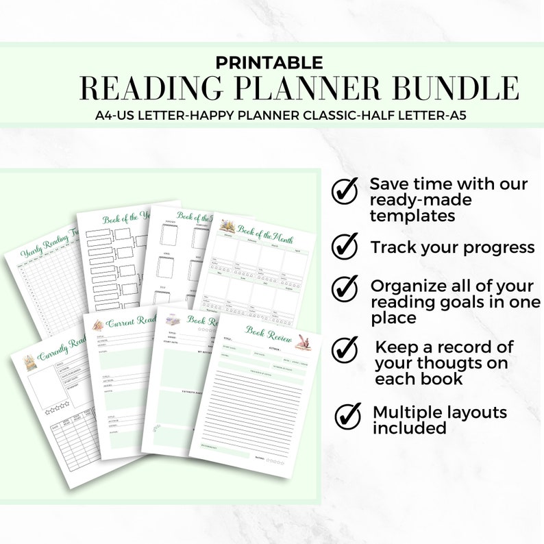 Reading Planner Book Journal Happy Planner Insert Reading Journal Book ...