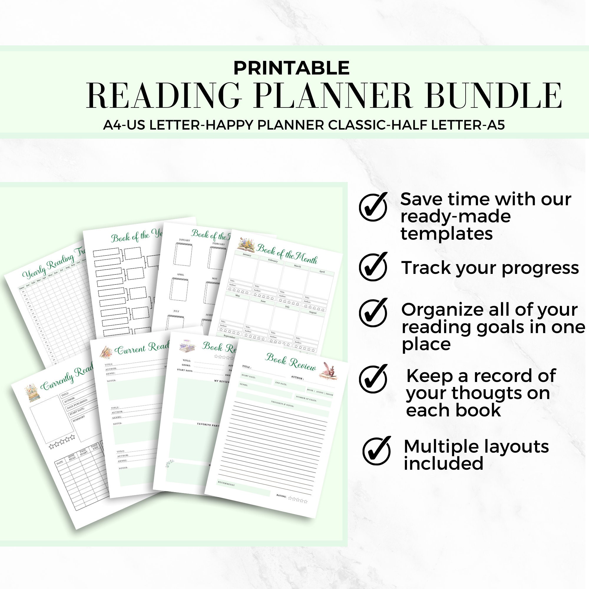 Reading Planner Book Journal Happy Planner Insert Reading Journal Book ...