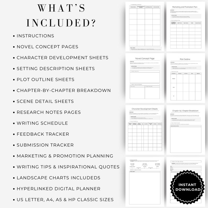 Digital Novel Planner | Writing Workbook | Nanowrimo Planner | Novel Writing | Writing Template ...