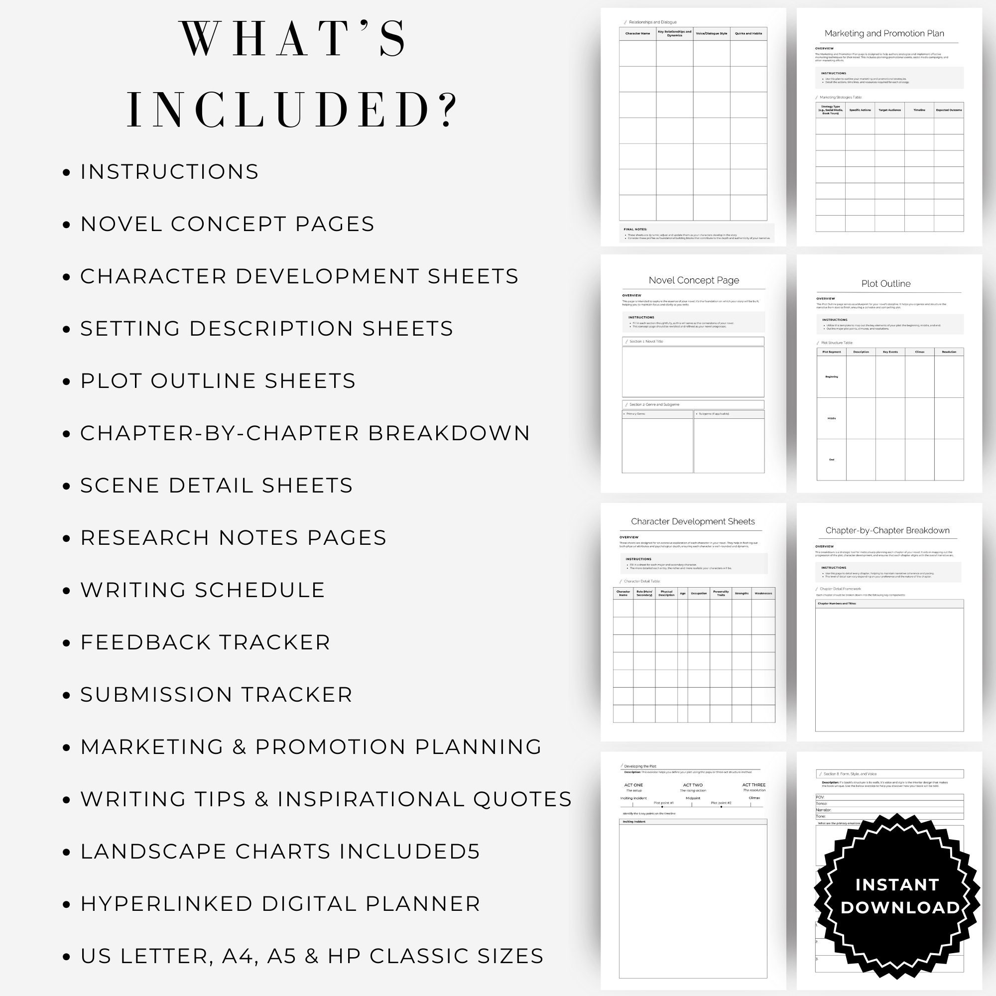 Digital Novel Planner Writing Workbook Nanowrimo Planner Novel Writing ...