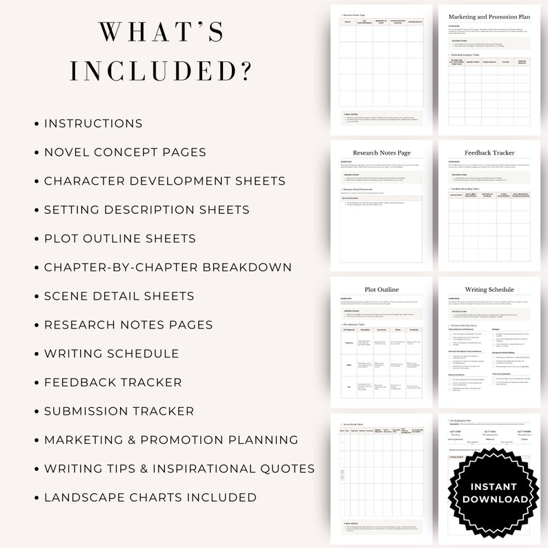 Digital Novel Planner | Writing Workbook | Nanowrimo Planner | Novel ...