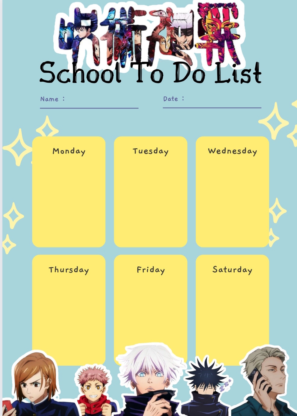 Editable Schedule for Kids anime Style - Etsy