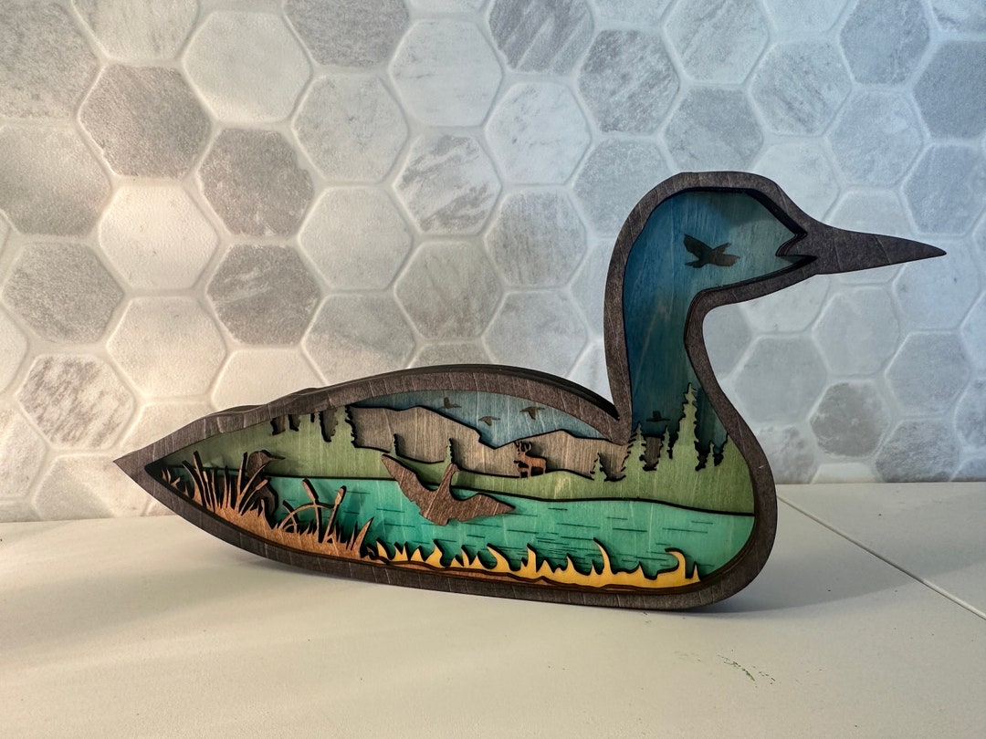 Water Duck Loon 3D Layered Wood Art - Etsy