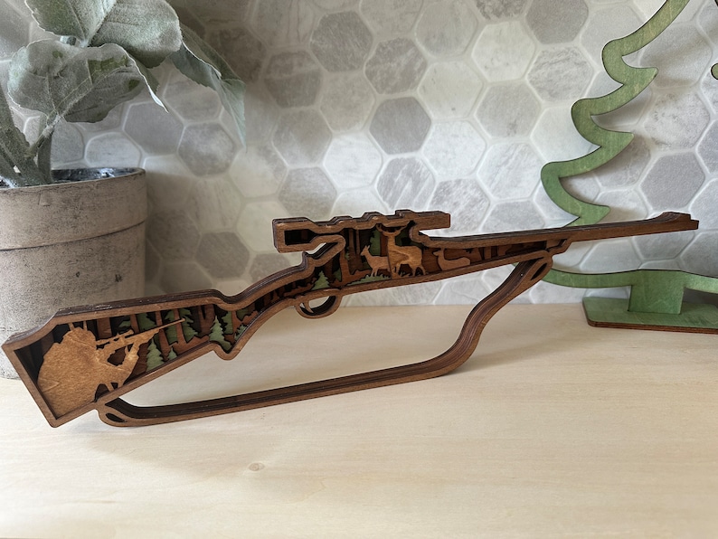 Hunting Rifle 3D Layered Wood Decor - Etsy
