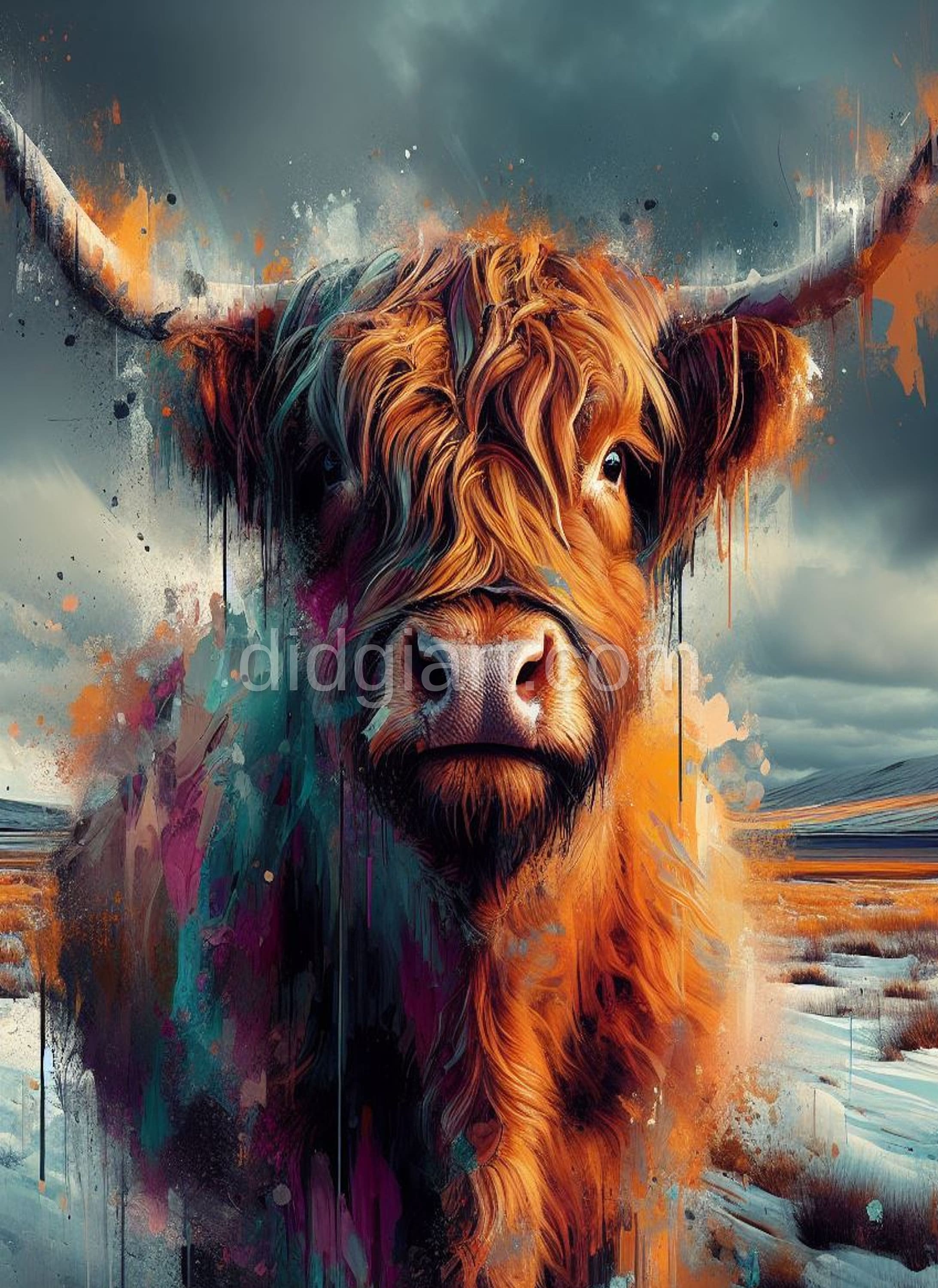 Abstract Highland Cow Art Print: Modern Animal Portrait - Etsy