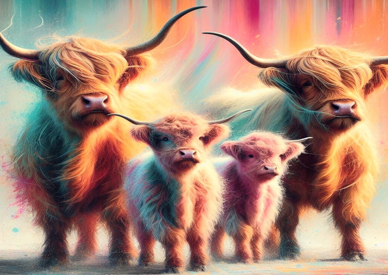 The Floofies Fabulous Highland Cow Family Premium Print - Etsy