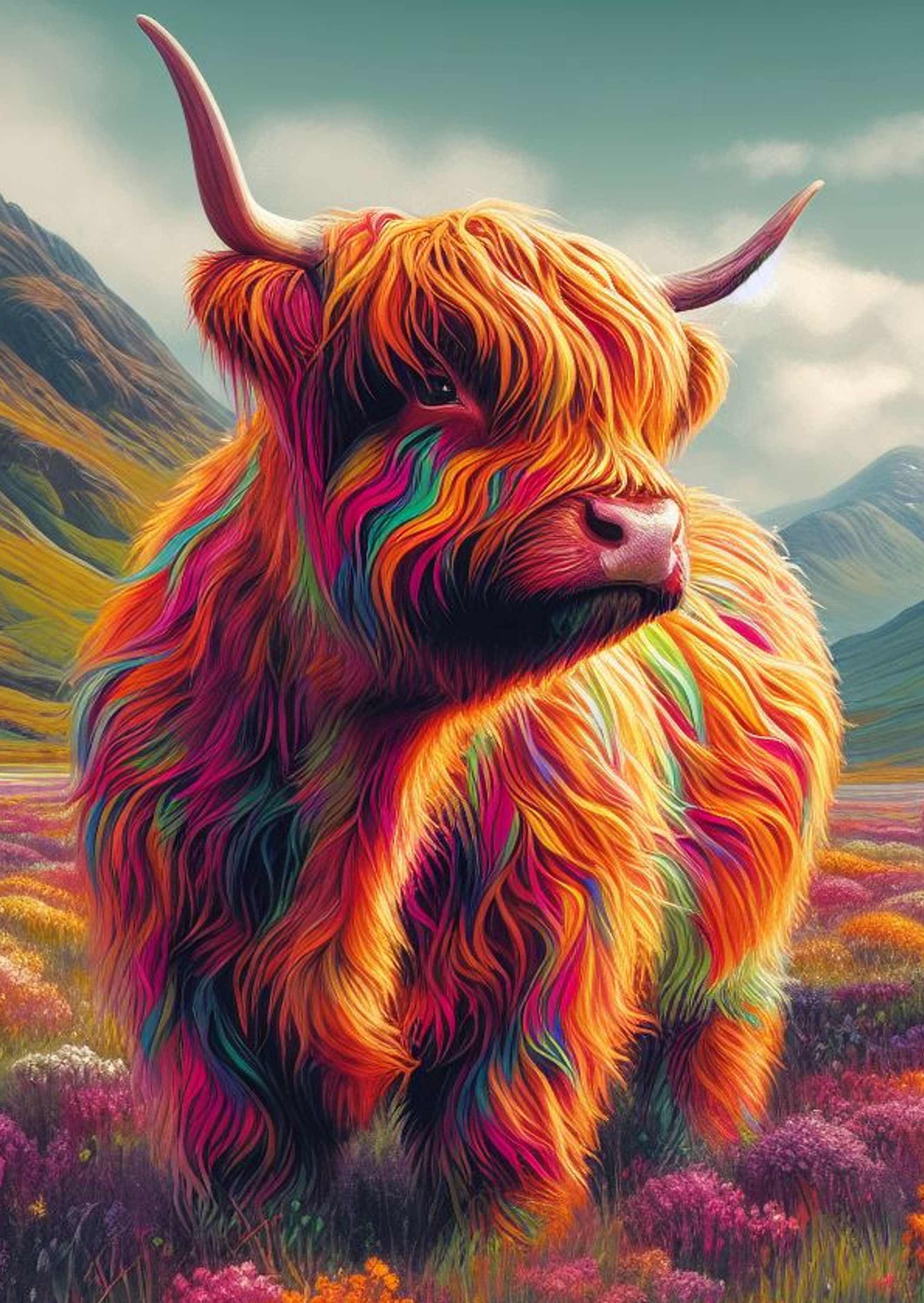 Boris Colourful Highland Cow Premium Print - Etsy