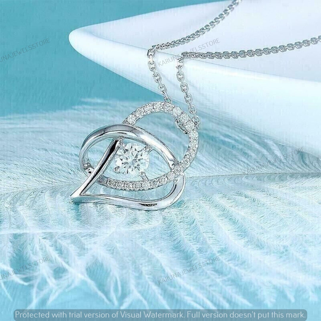 Round Cut Diamond Pendant, Twisted Heart Pendant, Unisex Diamond ...