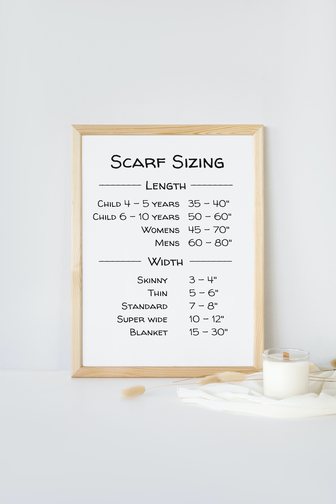 Knit Scarf Size Chart - Etsy