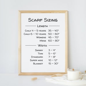 Knit Scarf Size Chart - Etsy