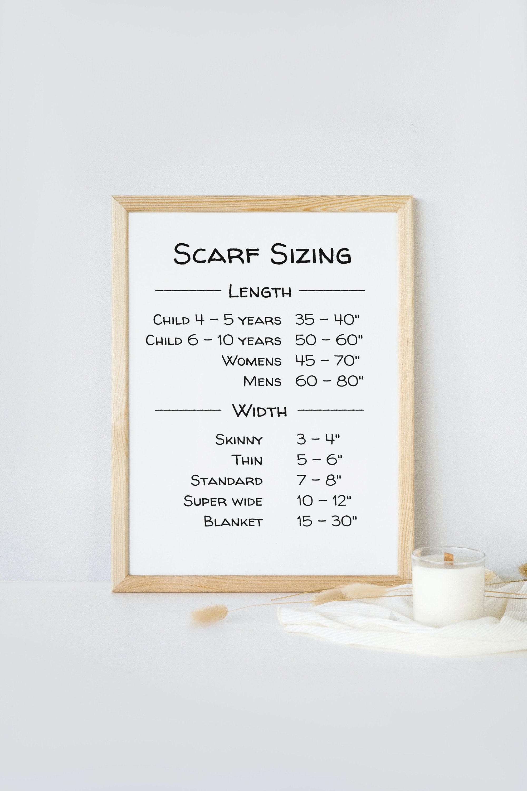 Knit Scarf Size Chart - Etsy