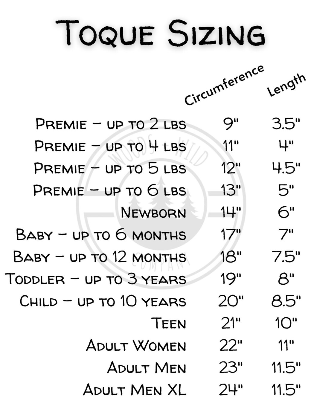 Knit Toque Size Chart - Etsy