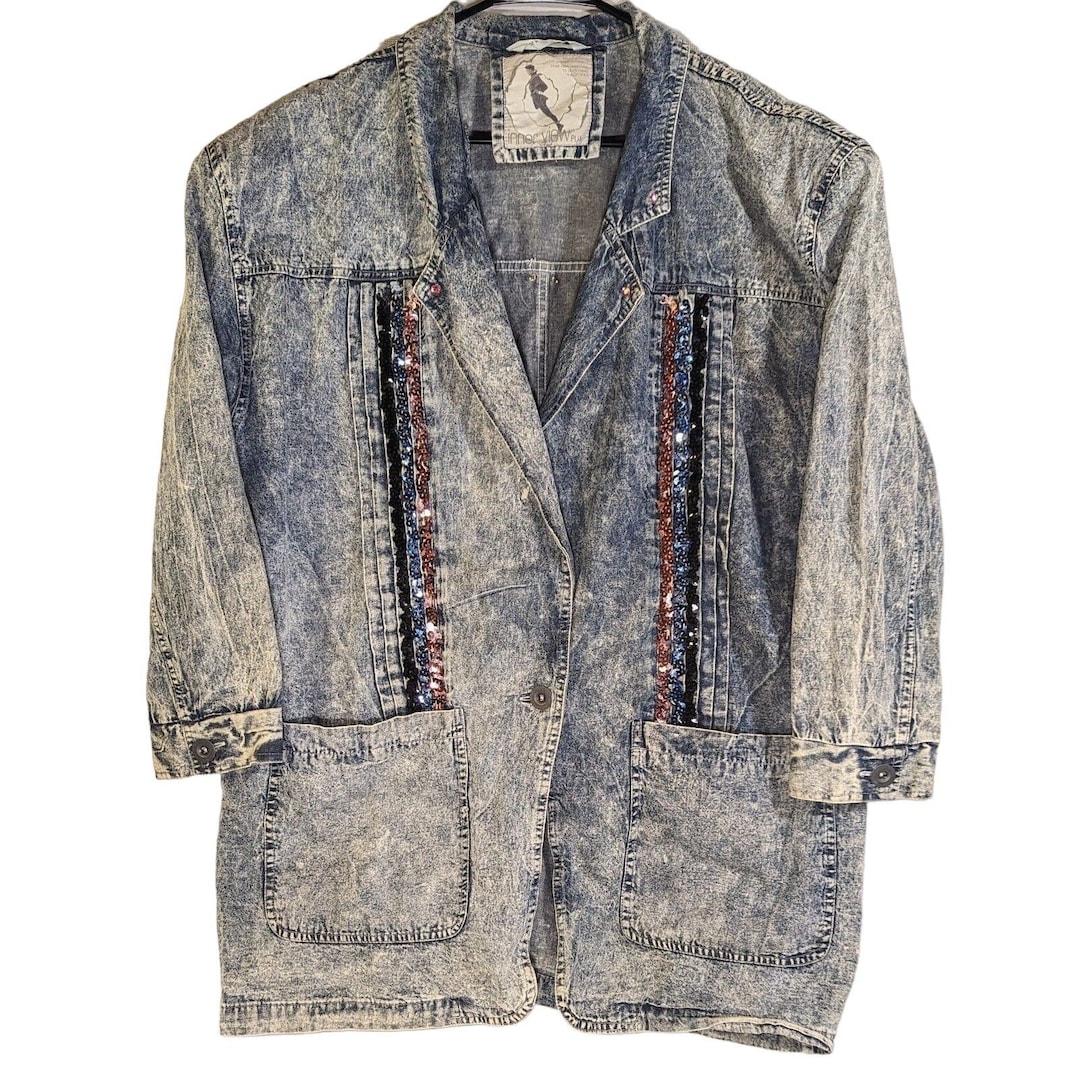 1980s Bedazzled Acid Washed Jean Jacket, Women Plus 2xl, Retro Sequin ...