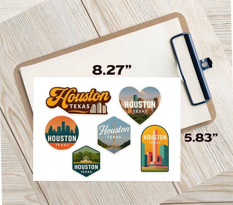 Houston Texas Sticker Sheet - 6 Pack Travel Souvenir Decals With City ...