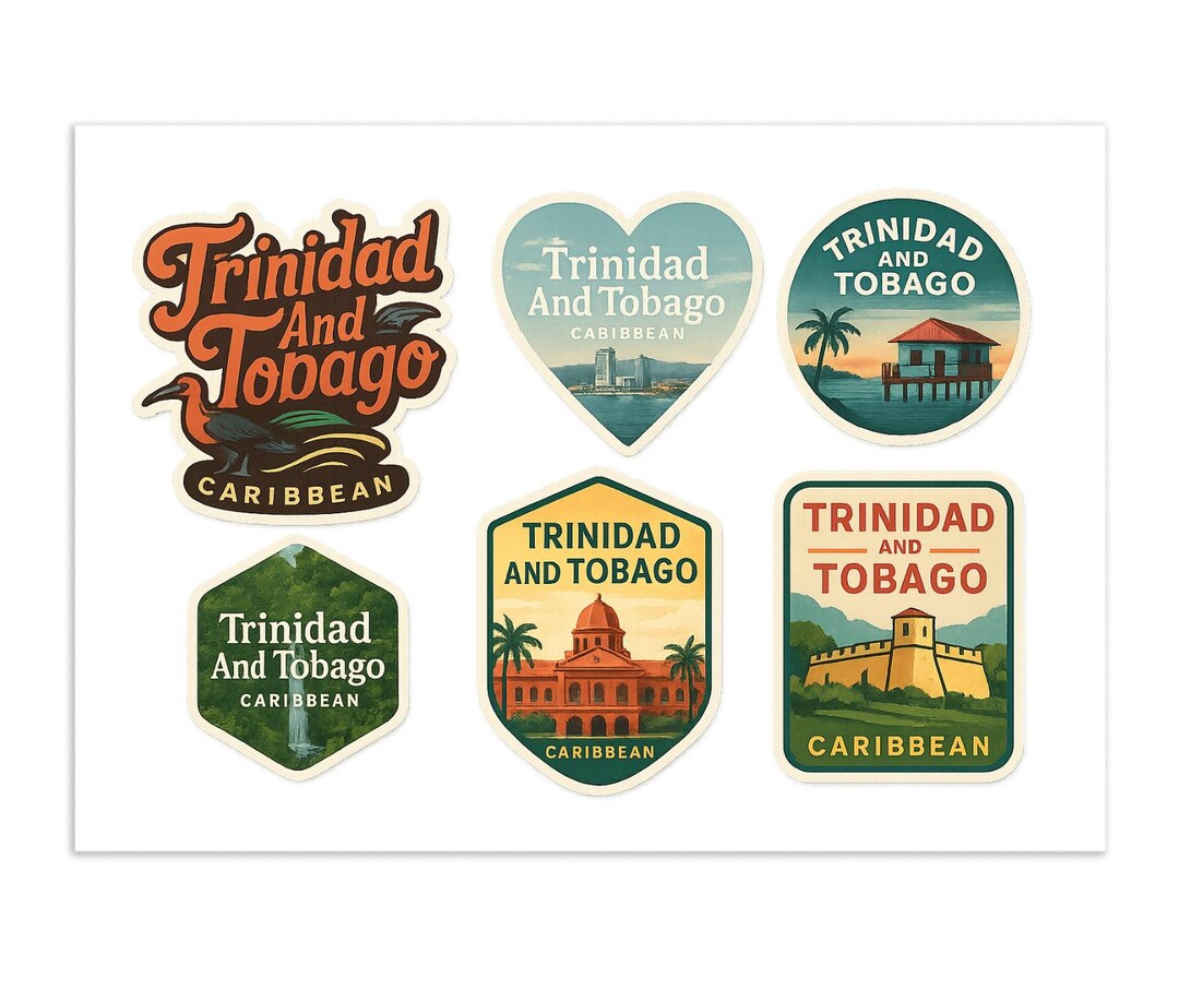 Trinidad and Tobago Caribbean Sticker Sheet - 6 Vintage Travel Stickers ...