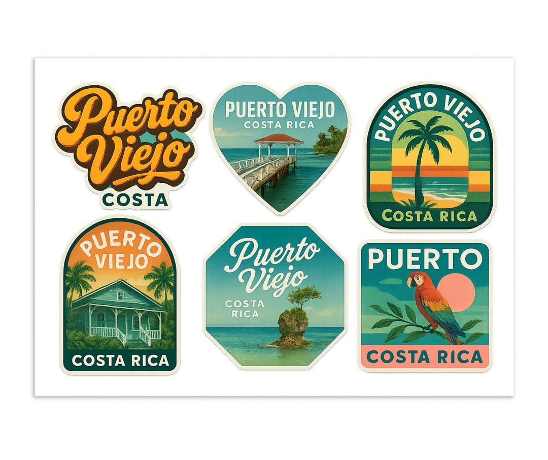 Puerto Viejo Costa Rica Sticker Sheet - 6 Tropical Travel Decals ...