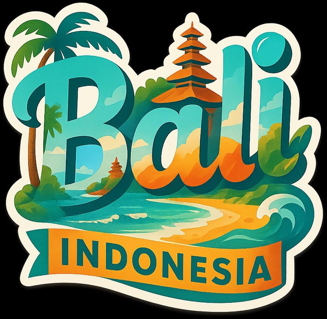 Bali Indonesia Travel Sticker - Tropical Island Souvenir, Vinyl or ...