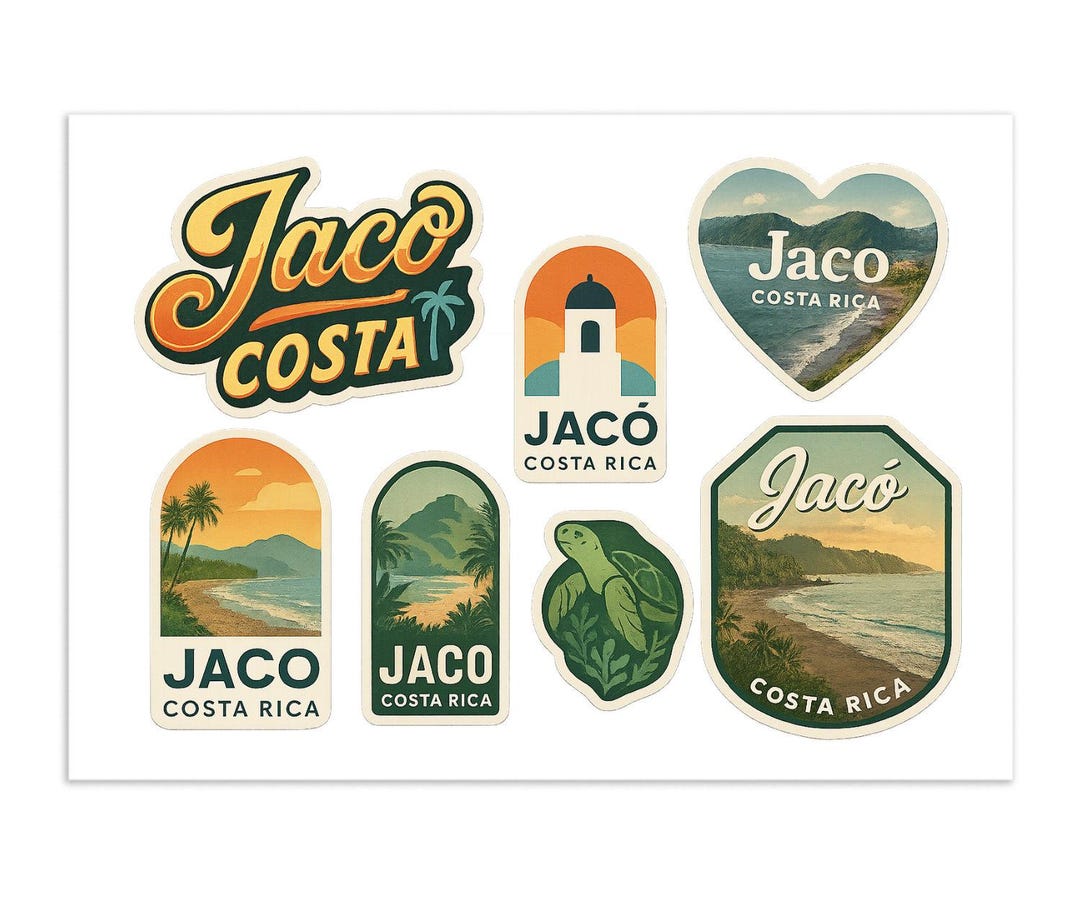 Jaco Costa Rica Sticker Sheet - 6 Tropical Beach Destination Stickers ...