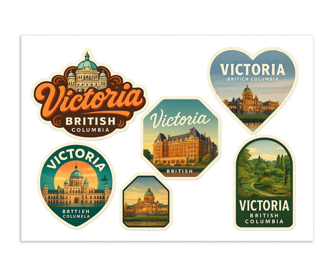 Victoria British Columbia Sticker Sheet - 6 Travel Souvenir Stickers ...