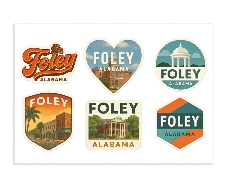 Foley Alabama Sticker Sheet – Vintage Travel Decals, Local Landmarks (6 ...