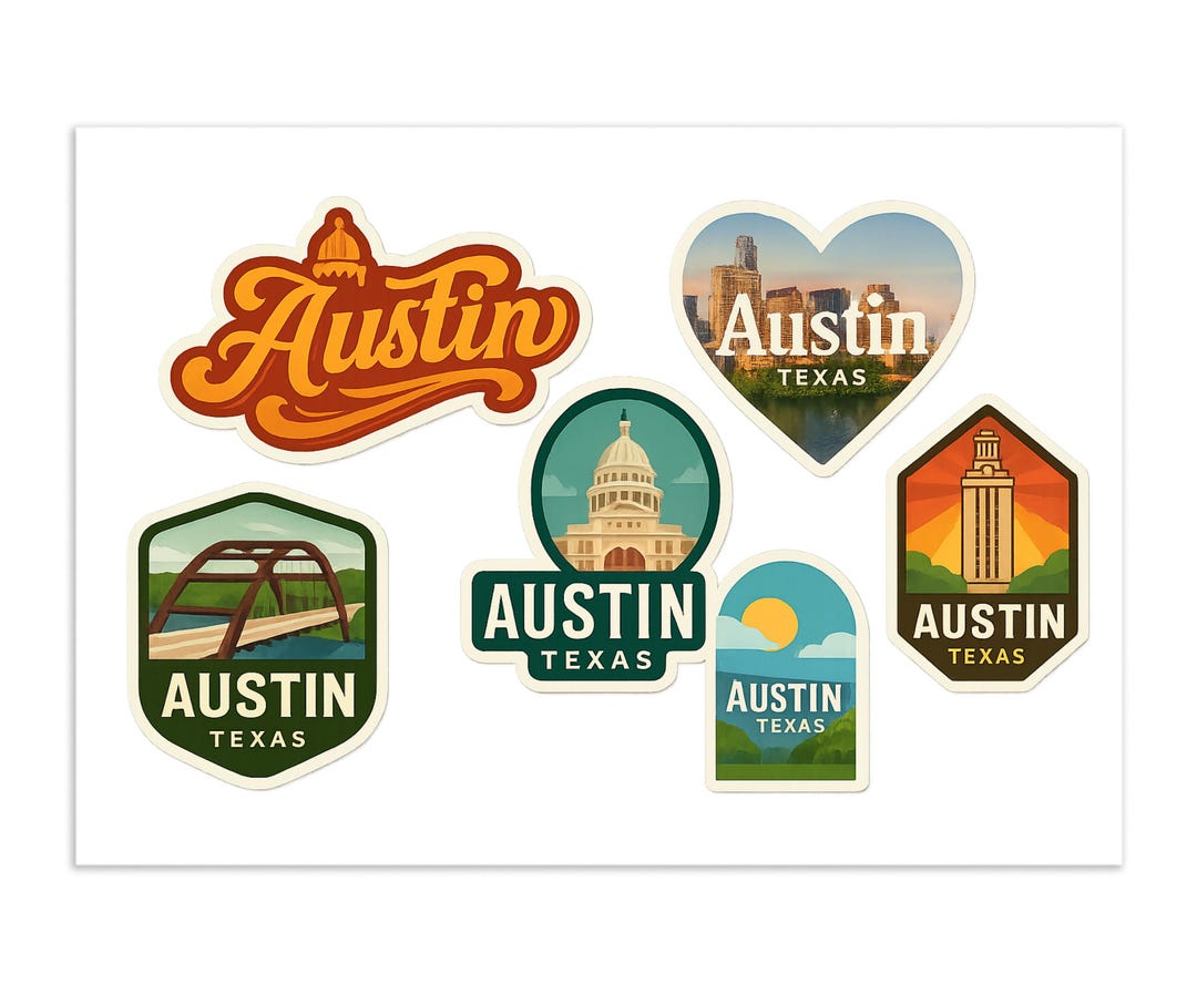 Austin Texas Vinyl Sticker Sheet: Landmarks & Skyline Decals - Etsy