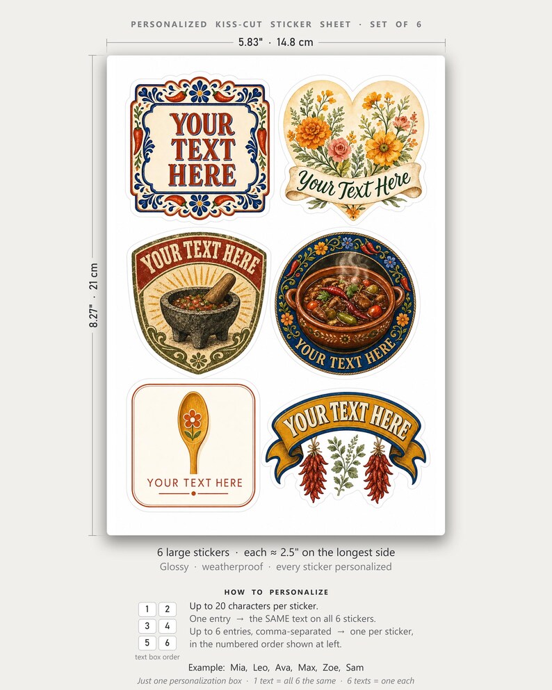 Personalized Kitchen Sticker Sheet, Custom Cooking Vinyl Stickers Set ...