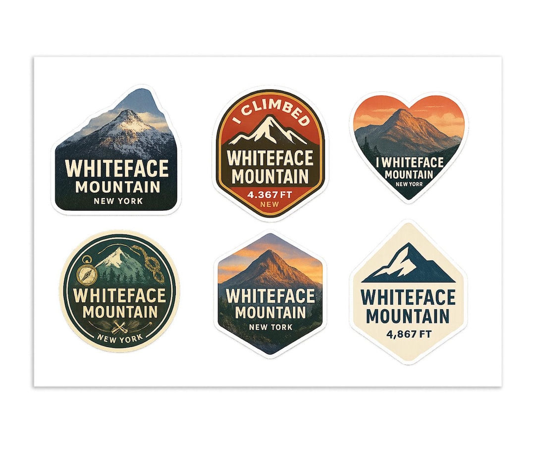Whiteface Mountain Sticker Sheet - 6 Summit Hiking Vinyl Stickers - New ...