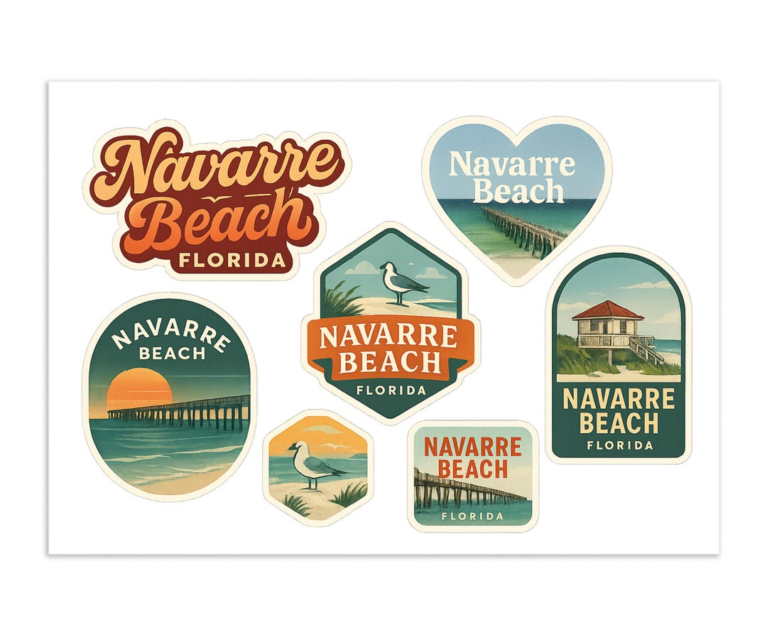 Navarre Beach Florida Sticker Sheet: Vintage Travel Designs - Etsy