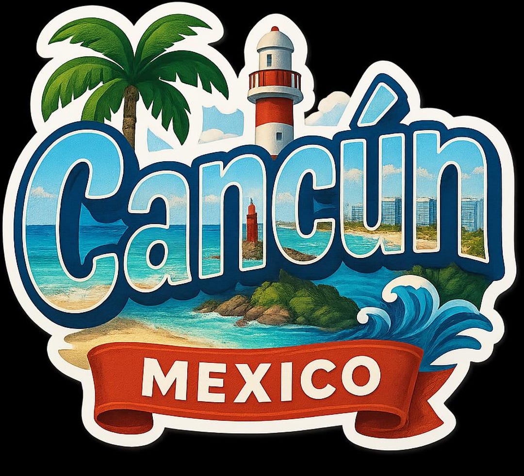 Cancun Mexico Souvenir Sticker - Regular Vinyl or Holographic Finish ...
