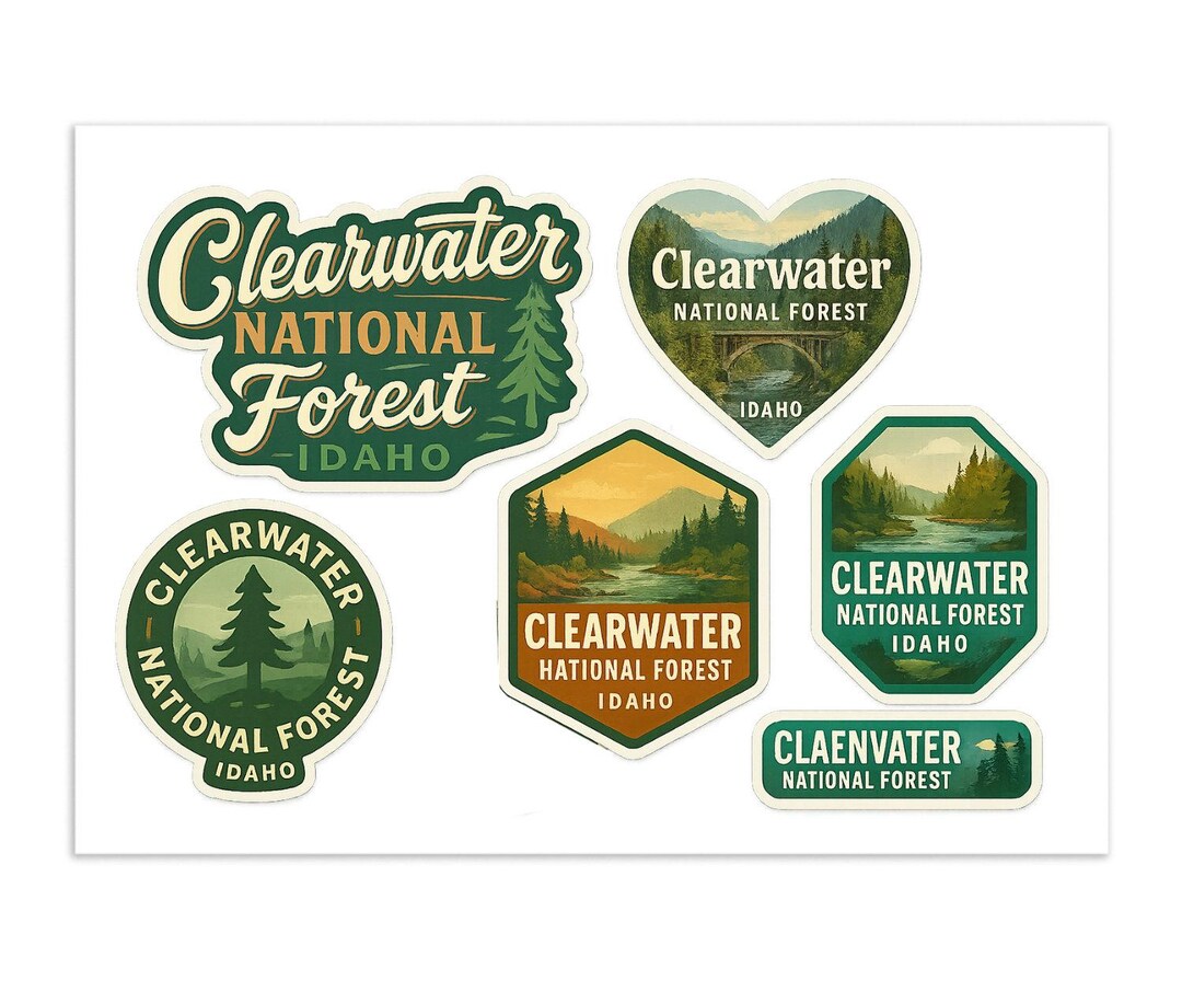 Clearwater National Forest Idaho Sticker Sheet - 6 Vintage Style Travel ...