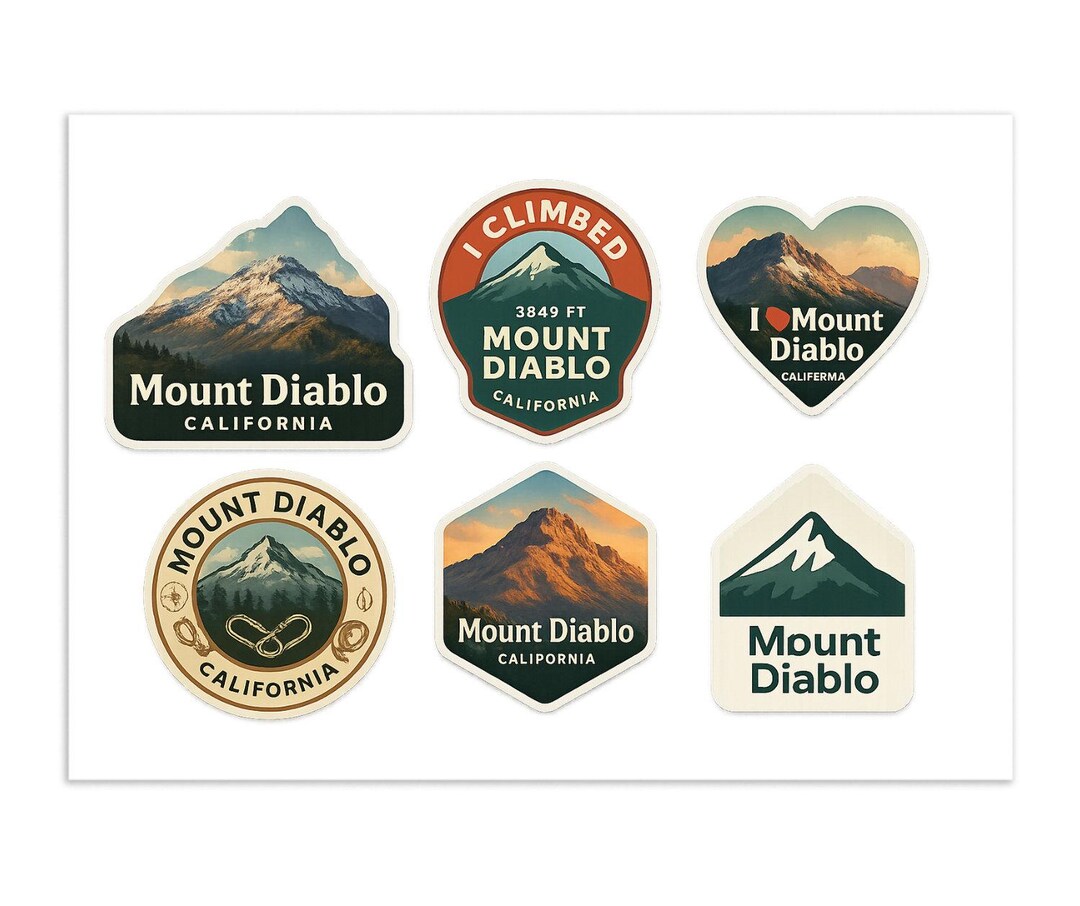 Mount Diablo Sticker Sheet - 6 Summit Hiking Vinyl Stickers - Mountain ...