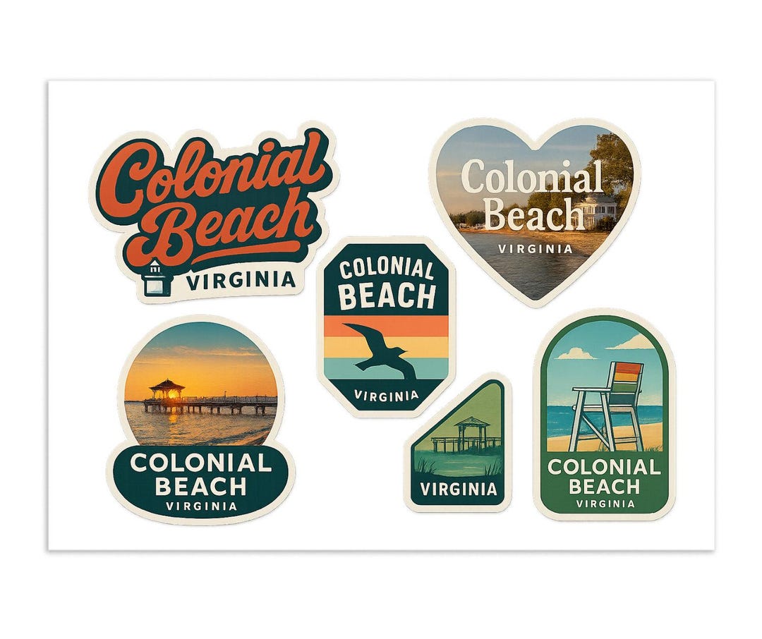 Colonial Beach Virginia Sticker Set – Vintage Travel Decals, Coastal ...