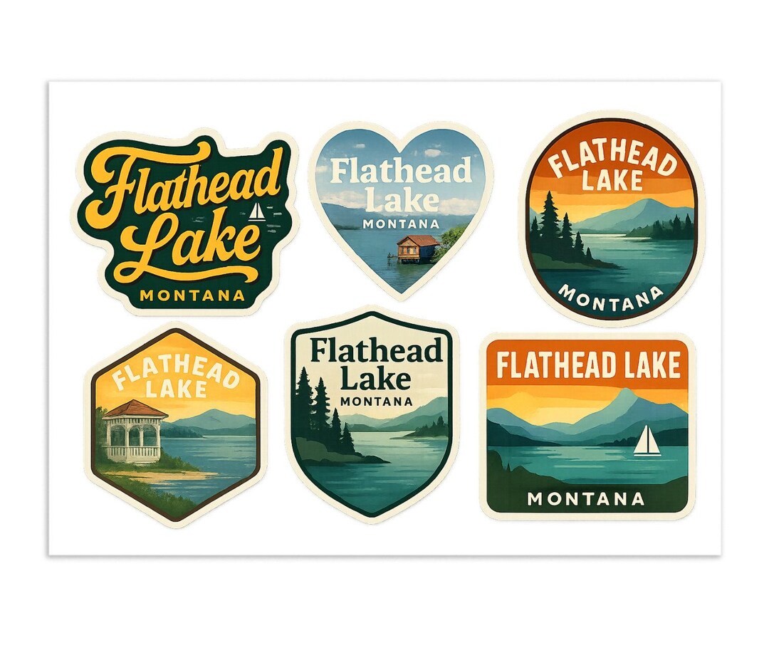 Flathead Lake Montana Sticker Sheet - 6 Scenic Travel Decals Featuring ...