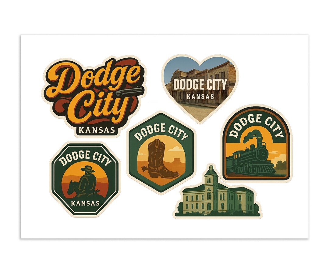 Dodge City Kansas Sticker Sheet - 6 Vintage Western Travel Stickers ...